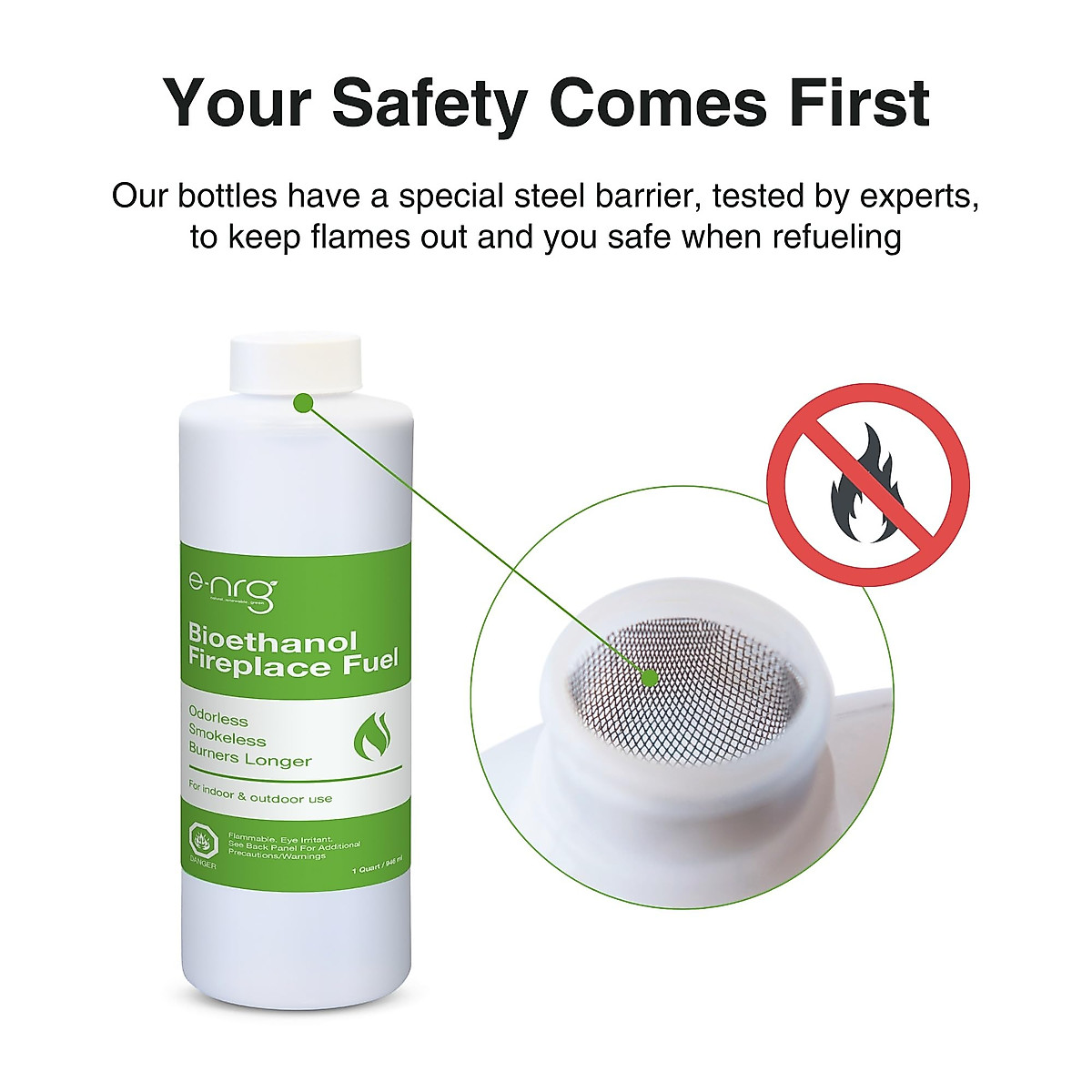 16 QUARTS Odorless, Smoke-Free Ethanol Fireplace Fuel | Best Flame, Fast Pour, Long Burn, Safety-Tested, Made in USA | Bio Ethanol Fuel For Fire Table Top Fire Pit Ethanol Fireplace | e-NRG Bioethanol