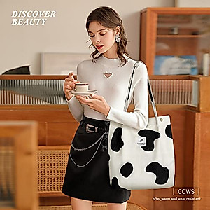 Ndeno Women Tote Bags Grocery Shoulder Bag Corduroy with Inner Pocket for Work Beach Lunch Travel Shopping Shopper Handbags (Cow)