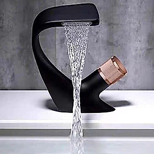 QFZFQOLSS Kitchen Sink Faucet for Bar Farmhouse Commercial, Chrome Finished Kitchen Water Tap, Bathroom Sink Faucets, Hot Cold Water Mixer, Deck Mounted Single Hole Bath Tap(Black Rose Handle)