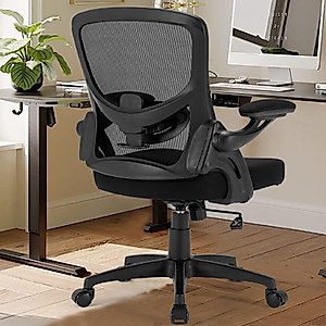 Ergonomic Mesh Office Chair, Comfy Desk Chair with Flip up Armrests, Swivel Computer Desk Chair with Adjustable Lumbar Support and Height for Home Office, 300 lbs Capacity