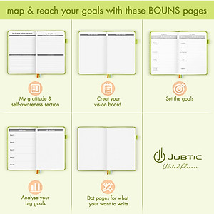 JUBTIC Undated Planner Weekly and Monthly Productivity Daily Planners with Stickers Appointment Book for Time Management 2024-2025 (Light Green)