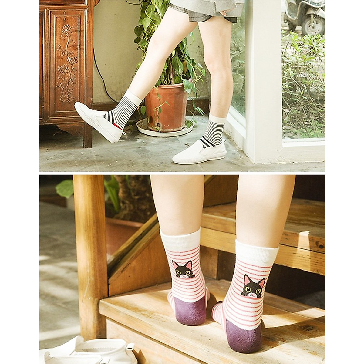 Cute Socks Womens Dog Cat Novelty Animal Socks for girl Cartoon Cotton Casual Crew Funny Socks 5 Pairs, E Cat style 1