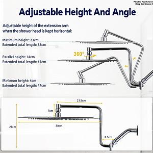 YDmeet 12 Inch Shower Head with Handheld Spray Combo- Rain Shower Head with Handheld- Stainless Steel Height Adjustable 12" Extension Arm with 3 Setting Diverter Extra Long Shower Hose- Chrome