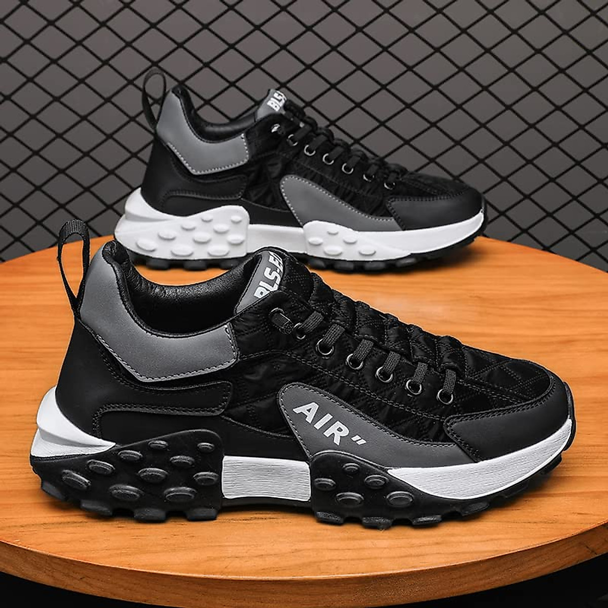 Men’s Increased Non-Slip Platform Shoes Sports Leisure Fashion Sneakers Color-Block Slip-on Outdoor Walking Shoes, Black, 7.5