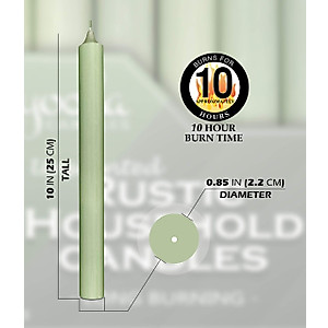 Hyoola 10 Inch Dinner Candles - 12 Pack - Light Green Tall Candles - Unscented Rustic Candles - Long Burning Candle Sticks