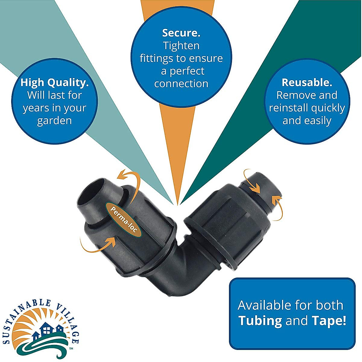 Perma-Loc Tubing Elbow - Size 3/4" - 2 Pack | Reusable Connector | Drip irrigation Parts | Fittings | Compatible with Drip Depot Polyethylene Tubing