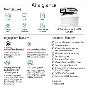 HP Color Laserjet Pro M479fdn All-in-One Laser Printer, Print Scan Copy Fax, Automatic 2-Sided Printing, 600x1200 dpi, 250-sheet, 28 ppm, 512MB, Works with Alexa, Bundle with JAWFOAL Printer Cable