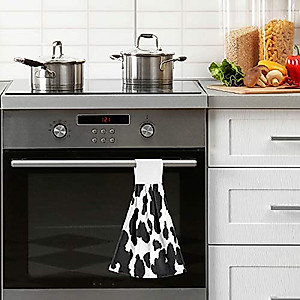 Qilmy Funny Cow Kitchen Towels, 2PCS Super Soft Absorbent Hanging Hang Towels or Dishcloths, Bathroom Hand Towels 12x17Inches