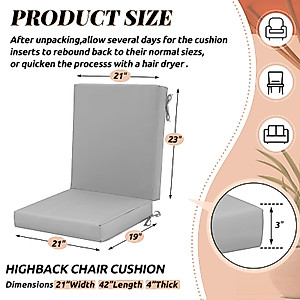 Patelai 2 Set Outdoor Dining Chair Cushions Patio Dining Chair Cushions High Back Patio Chair Cushions Weather Resistant Chair Cushion for Outdoor Furniture 42 x 21 x 3 in(Light Grey)