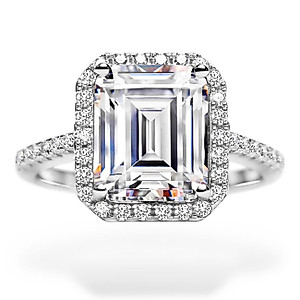 Michooyel S925 4.0ct Emerald Cut Engagement Ring for Women Diamond Halo Promise Ring Cubic Zirconia Sterling Silver Wedding Band Ring for Women