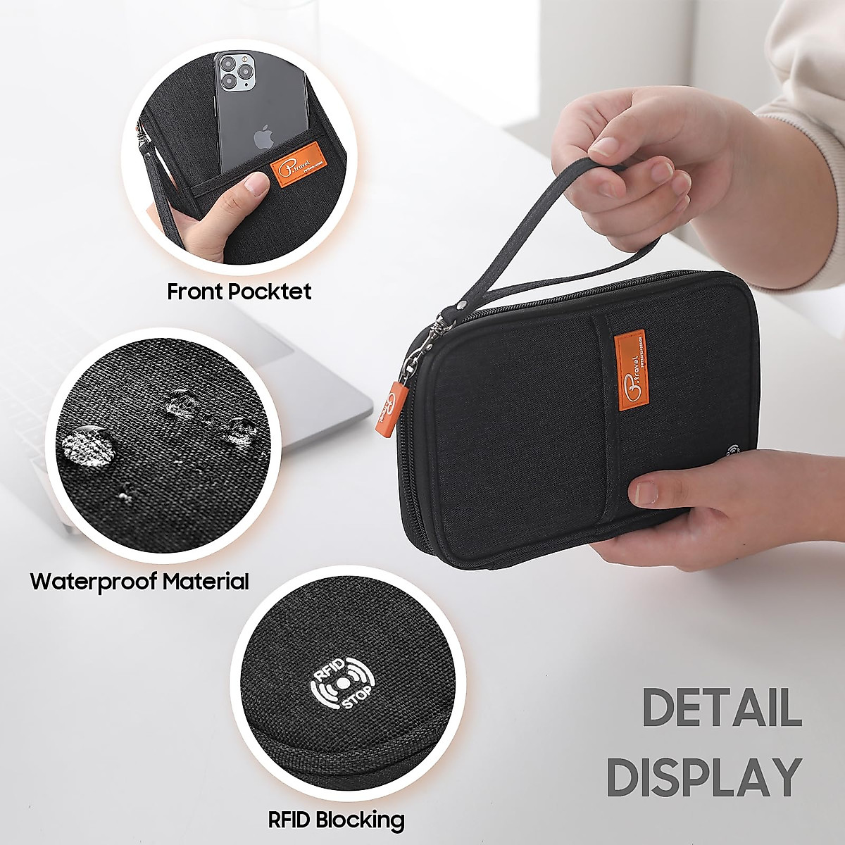 Travel Passport Wallet, RFID Family Passport Holder Large, Lightweight Passport Cover Case Waterproof Bag Document Organizer for Women & Men-Black