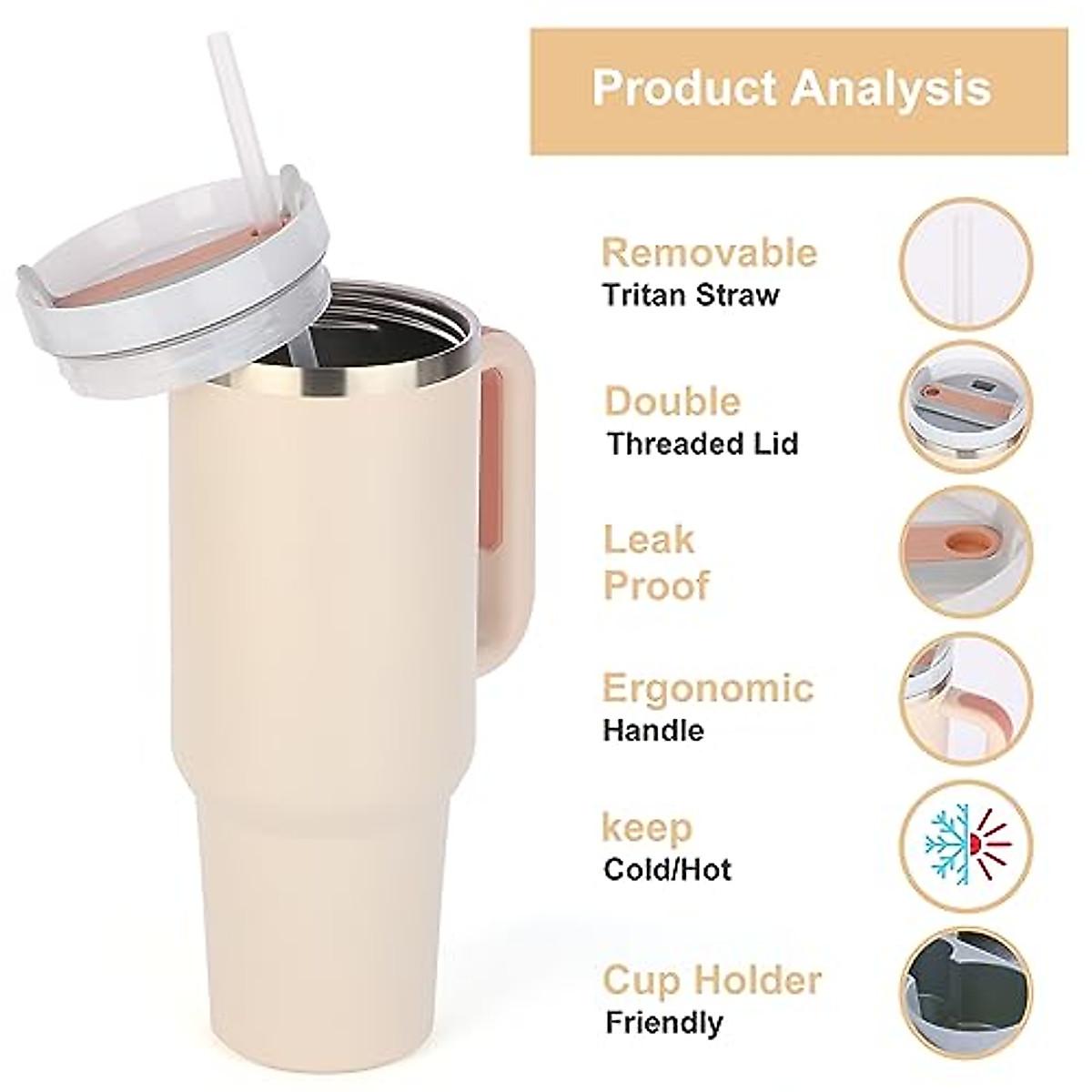 YTTL 40 oz Tumbler with Handle and Straw,1200ml Insulated Cup Reusable Stainless steel,Thermal insulation,leak proof Tumbler,Dishwasher Safe (Viridis)