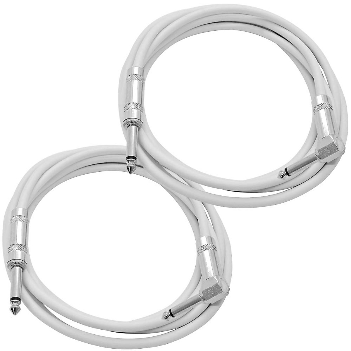 Seismic Audio - SAGC10R-White-2Pack - 2 Pack of 10 Foot White 1/4 Inch TS Right Angle to Straight Guitar Cables 10' Instrument 1/4" Guitar Cords