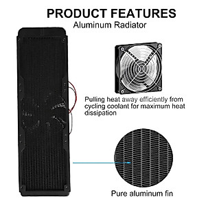 ASHATA CPU Water Cooling Radiator 18 Pipe Aluminum Heat Exchanger for Computer PC CPU Water Cool System, Water Cooling Drain Row with Fan Radiator, 120mm x 360mm