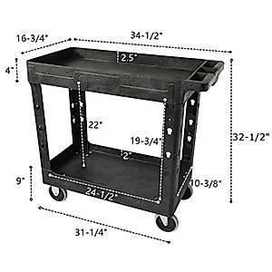 550lb Capacity Heavy Duty Plastic Utility Cart 34-1/2" L x 16-3/4" W with Handle 2 Shelves Pake Handling Tools