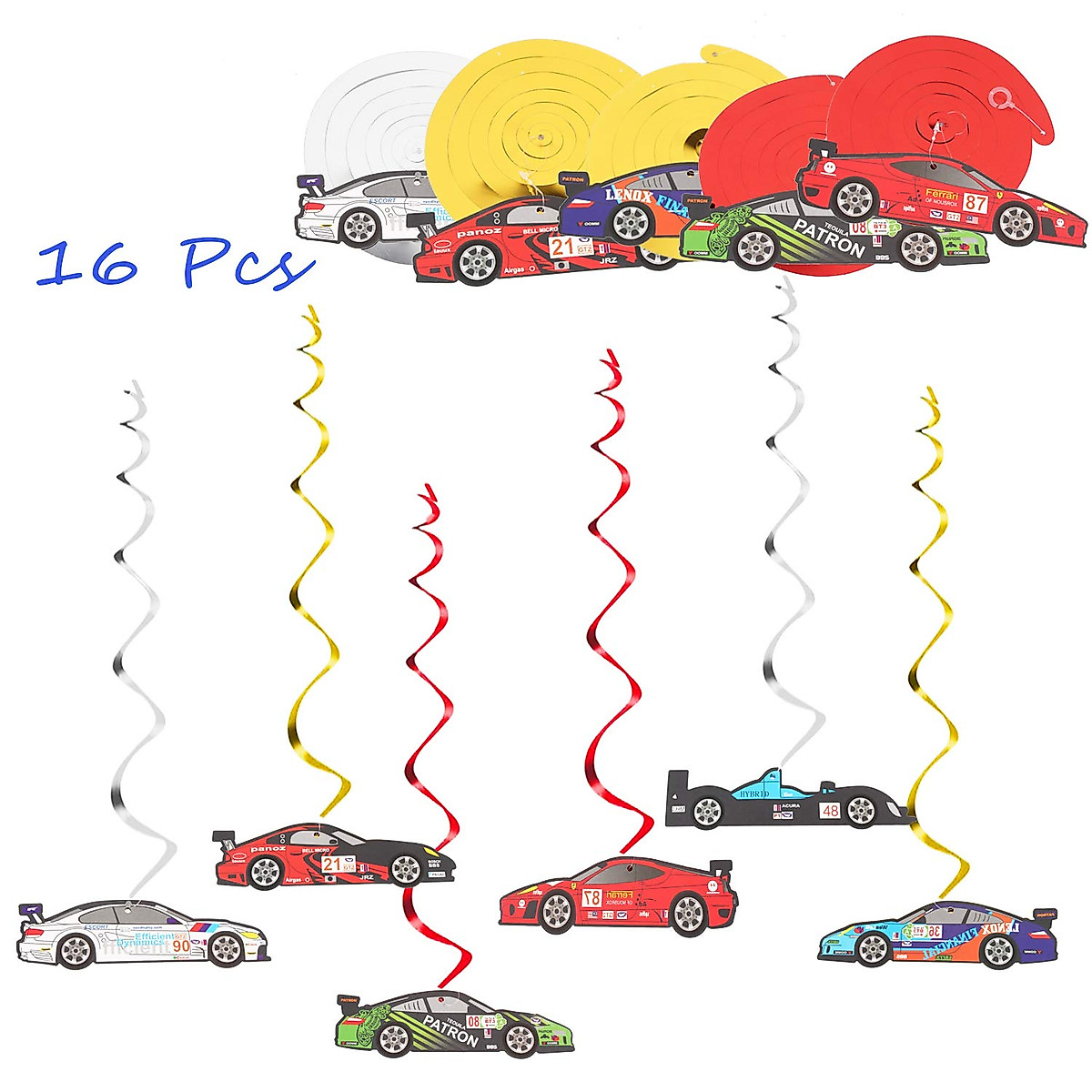 Racing Car Party Foil Swirls Streamers Photo Booth Props Kit - 30 Pcs Room Hanging Decorations Happy Birthday Childrens Kids Favors Party Supplies - NO DIY REQUIRED