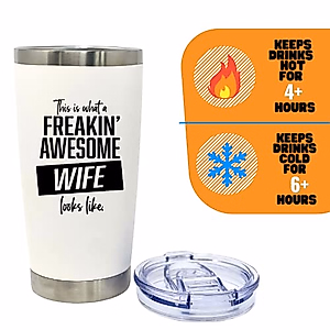 Brooke & Jess Designs Funny Gift for Wife from Husband - Awesome Wife Cup Tumbler Coffee Mug - Great Travel Cup Gifts for Wives from Husbands, Birthday Presents for Her