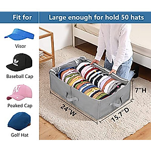 AOODA Large Hat Storage Box for Baseball Caps Organizer, Holds Up to 50 Caps Wide Hat Organizer for Closet with Cardboard, Under Bed Hat Holder, Grey
