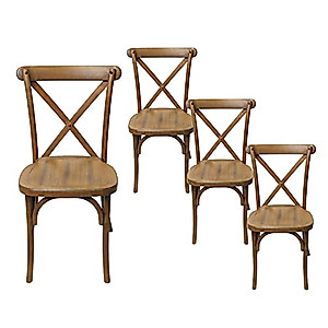 Fohfurniture Set of 4 Imitation Textured Wood Resin Crossback Stacking Event Cafe Patio Restaurant Chairs for Outdoor/Indoor Use, with Metal Rod-Reinforced Legs