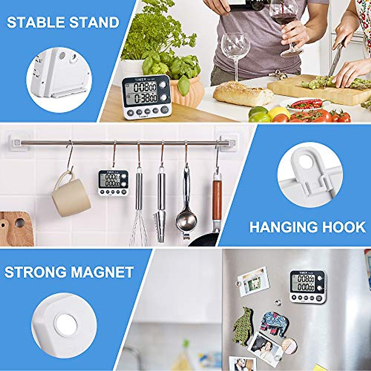HomeMall Digital Dual Kitchen Timer, Cooking Timer, Dual Count Up ＆ Down Timer with Magnetic Back, Large Display, Adjustable Volume and Flashing Alarm Light, ON/Off Switch Stopwatch, Battery Included