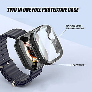 Ailun for 2022/2023 Apple Watch Ultra 2/Ultra Screen Protector Case [49mm], Ultra-Thin Hard PC Case Built in Tempered Glass for iWatch, Shockproof Cover with Button [2 Pack][Black]