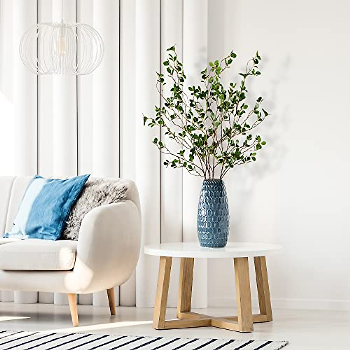 Sggvecsy 43’’ 4Pcs Artificial Ficus Branches Faux Leaf Spray Green Eucalytus Branches Artificial Greenery Stems Fake Ficus Twig Plants for Home Office Wedding Vase Filler Shop Decoration