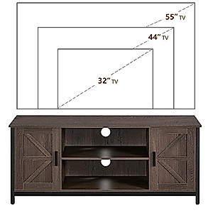 WEENFON Farmhouse TV Stand for 55 Inch TV, TV Console with Storage Barn Doors,Entertainment Center for Living Room, Bedroom, TV Stand with Stable Metal Frame, Dark Brown