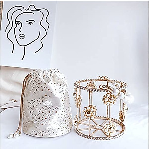 Women Pearl Rhinestones Flower Clutch Bag Crystal Beaded Evening Purses Clutches Formal Wedding Party Prom Handbags (Apricot)