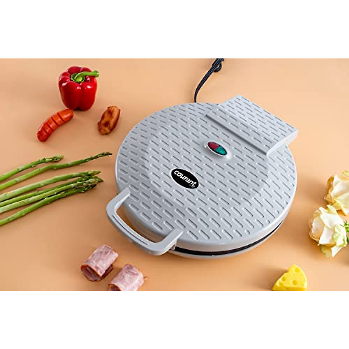 Courant Pizza Maker 12-inch Pizzas Machine, Newly improved Cool-touch Handle Non-Stick plates Pizza oven & Calzone Maker, Electric Countertop Oven for Home or School, 12” Indoor Grill/Griddle, Gray