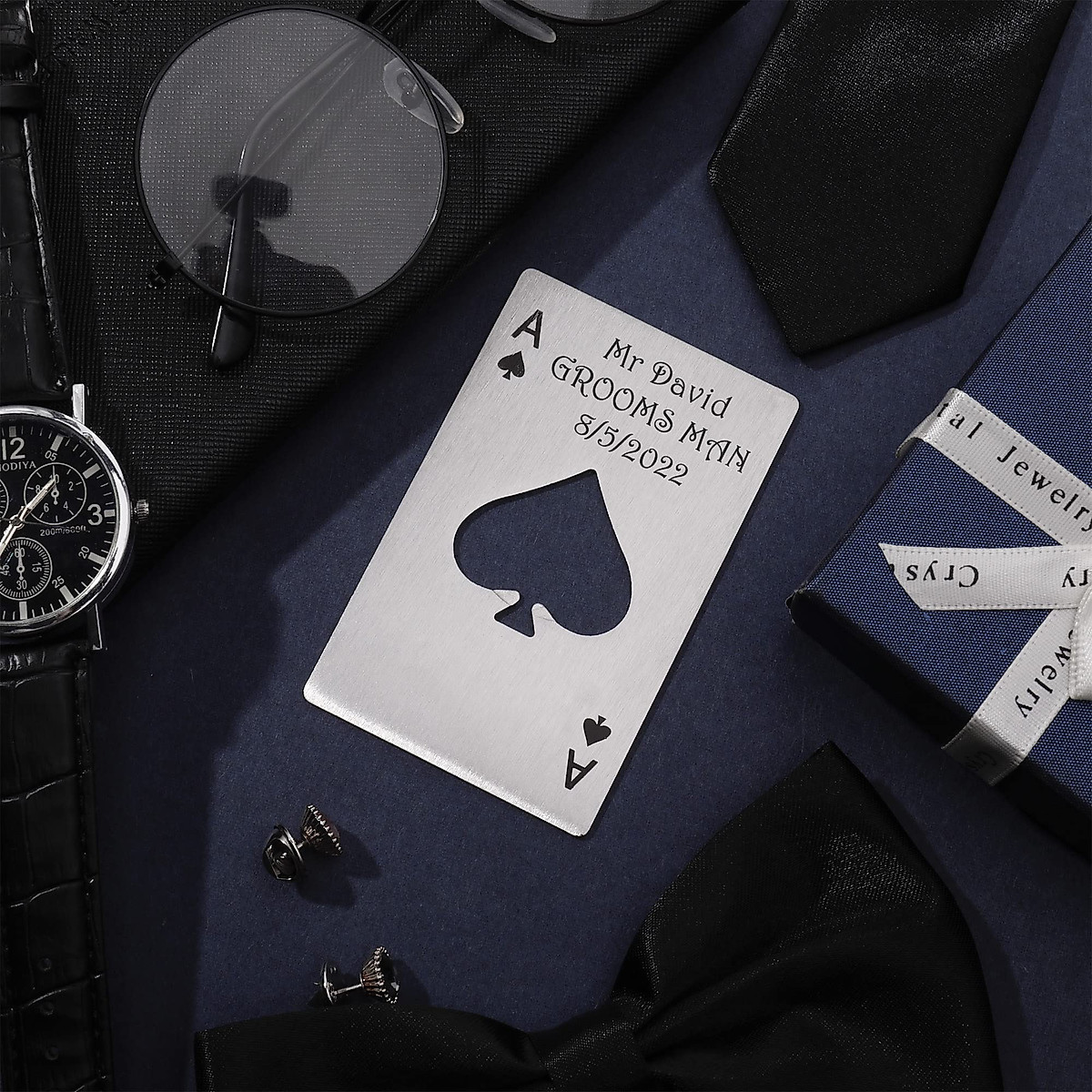 JATEBI Personalized Custom Bottle Opener,Stainless Steel Credit Card Beer Bottle Opener Cap for Wedding Party, Groomsmen Gift,Father's Day(5Pack Silver)