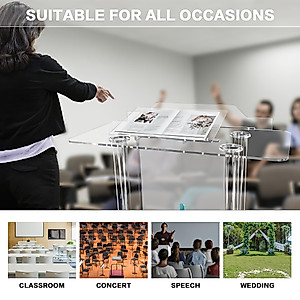 LAYIQDC Church Pulpit with Hollow Cross Design,Led Acrylic Church Podium with Wheels& Vertical Reading Platform, 46”Transparent Lecterns for Churches,Classroom and Weeding(39.4”L*15.7”W *44”H)