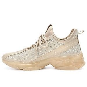 Fashion Sneakers for Women - Diamond Glitter Sneakers for Women - Breathable Running Shoes for Women Nonslip Comfy Casual Shoes for Women - Womens Tennis Shoes,Beige Size 10.5