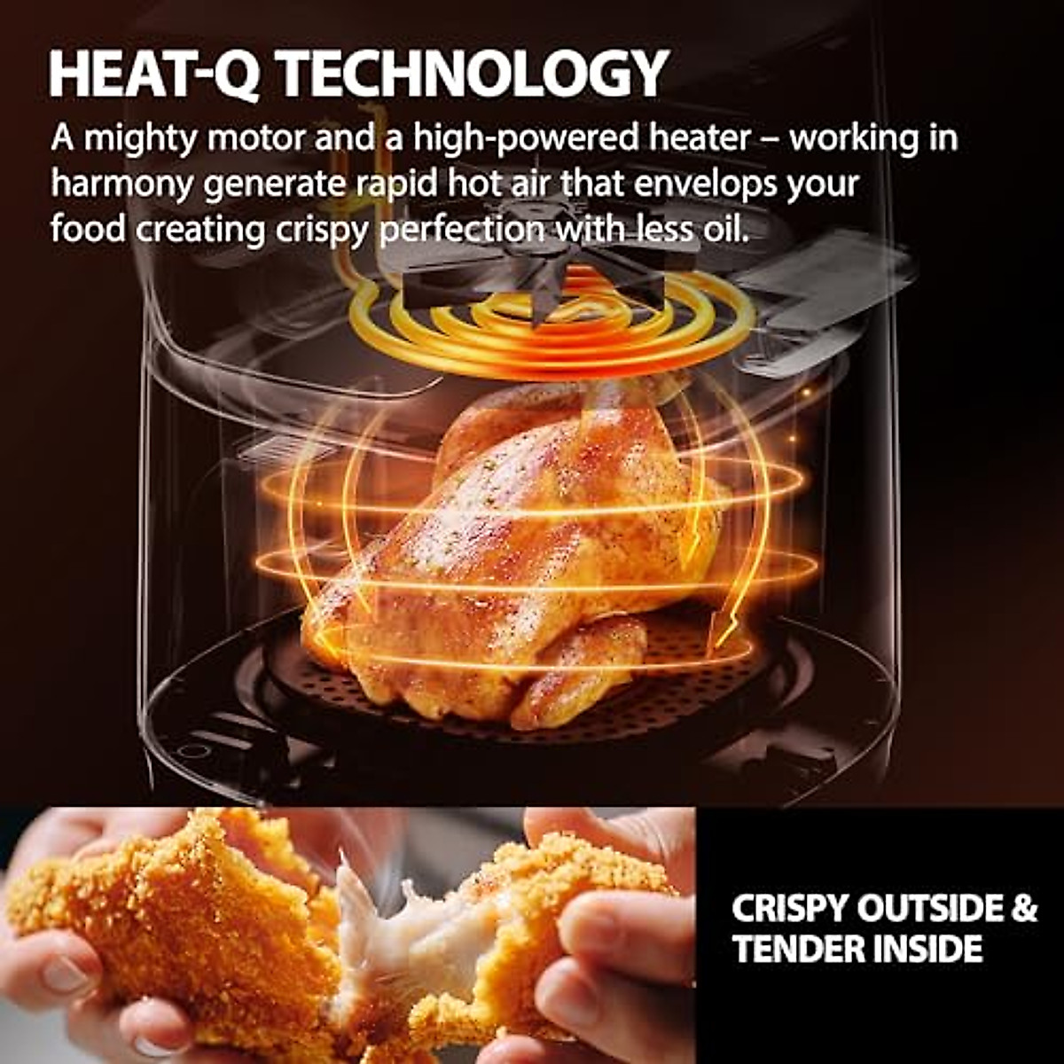 Toshiba 5.5QT Air Fryer Heat-Q Technology, Quick and Easy Meals, 8 Preset Menus and Menu-IQ Function, 1°F Precision, 90% less oil, Double-sided Handles Easy Carrying