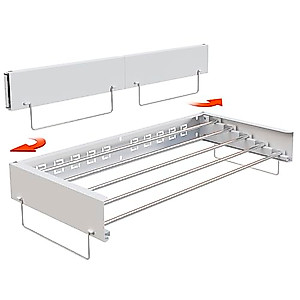 SKIKEN Wall Mounted Hidden Drying Rack for Laundry Room, Wall Compact Clothes Drying Rack, Space Saving Master, Collapsible and Pull-Out, 5 Stainless Steel Rods, 2 Towel Handles (Medium-32, White)