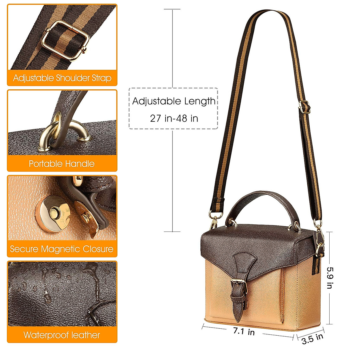 FINPAC Protective Case Leather Crossbody Handbag for Fujifilm Instax Mini 12/11/9/8+/8/90/70/40/26+/25/7s/Mini LiPlay/Square SQ1/SQ6/SQ40 Polaroid PIC-300 Instant Camera with Film Pack Pocket, Brown