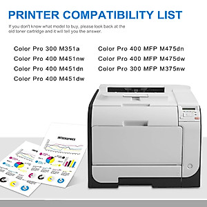 305A Toner Cartridge Replacement for HP 305A 305X with Built-in Chip to use with Pro 400 M451dn M451nw M475dn M475dw M451dw M375nw Pro 300 M351A Printer (4 Pack, BK/C/M/Y)