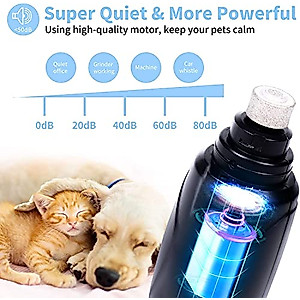 Dog Nail Grinder with Light & 2 Wheels, Low Noise More Powerful Dog Nail Clipper, Electric Pet Nail Trimmer File, Painless Paw Claw Care, Quiet USB Rechargeable Grooming Tool for L/M/S Dog/Cat/Bird