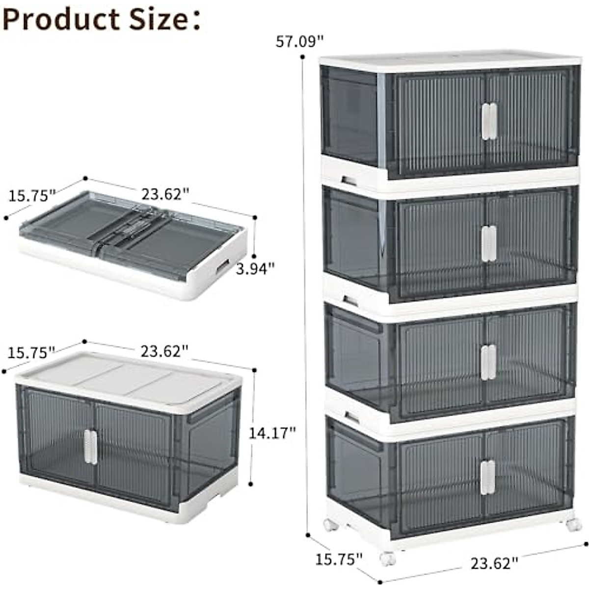 Xlikmun Storage Bins with Lids,Collapsible Wheels,20 Gal Closet Organizers and Storage,4 Packs Stackable Bins,Wardrobe Organizer Door Home,Ofiice (4 Pack,Gray)