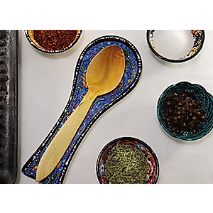 Canarels Ceramic Spoon Rest for Kitchen Counter, Set of 2 – Handcrafted Kitchen Utensil Holder – Modern Farmhouse Kitchen Decor and Accessories, Spoon Holder for Stove Top (2 Pcs- Blue&Orange)