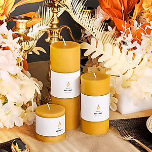 AGLARY 3"x 3" Beeswax Pillar Candle, Made of Pure Natural Beeswax, with Ultra Long Burning Time and Low Allergenicity-Raw，40H