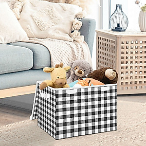 Kigai Storage Basket Buffalo Plaid Storage Boxes with Lids and Handle, Large Storage Cube Bin Collapsible for Shelves Closet Bedroom Living Room, 16.5x12.6x11.8 In