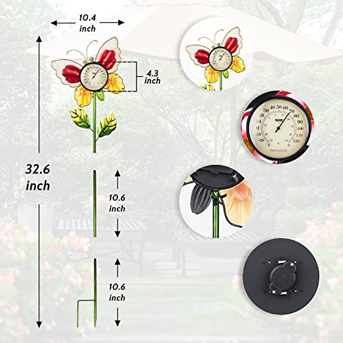 Outdoor Thermometer, Decorative Butterfly Outdoor Thermometers for Patio with Garden Metal Stakes for Home and Lawn Decor