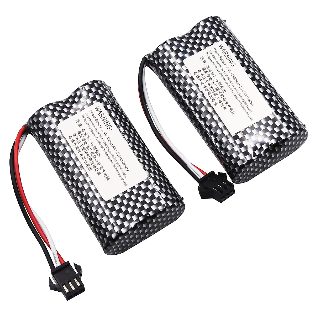 Blomiky 2 Pack 7.4V 1300mAh Li-ion Rechargeable Battery with SM3P Plug and Charger Cable Replacment for Huina 1575 RC Construction Truck / 1575 Battery 2