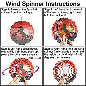 Wind Spinners Outdoor Metal Large,3D Horse Cactus Wind Spinner Hanging Decor,Kinetic Spinners for Yard Garden,12inch Shiny Wind Spinner Art Ornament,Stainless Steel Red Wind Sculptures & Spinners