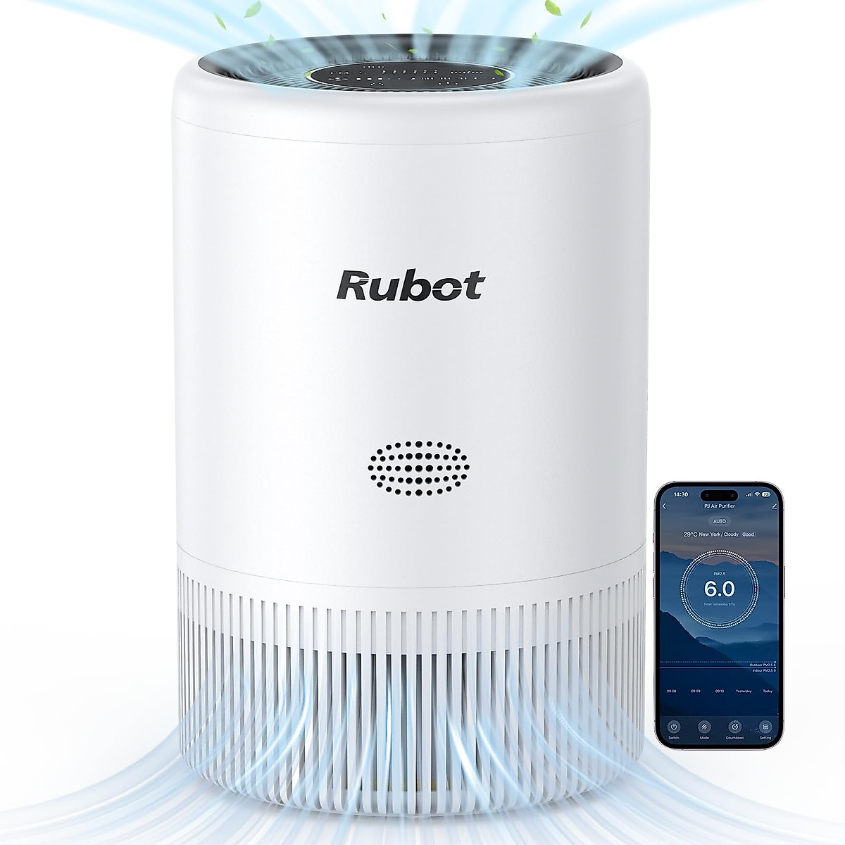Rubot H13 True HEPA Air Purifiers for Large Room, Air Purifiers with H13 HEPA Filter, 3D Filter, 3 Speed Modes, for Home Office(WHITE)