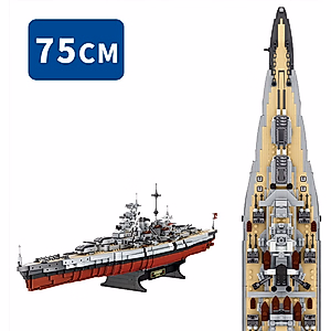 FULHOLPE Bismarck Class Battleship Building Blocks Set, MOC Military Warship Model Bricks Construction Toy Compatible with Major Brands - 2081 Pieces