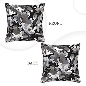 AdaNti Black Grey White Camo Print Corduroy Throw Pillow Covers Soft Square Throw Pillow Case Home Decorations for Bed Sofa Living Room 18"x18"