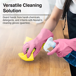 Nastah Latex & Nitrile Allergic Free Household Cleaning Gloves Bundle - Pink & Green Non-Slip Reusable Kitchen Dishwashing Gloves With Cotton Flock Liner (Total 6 Pairs, Size Medium)