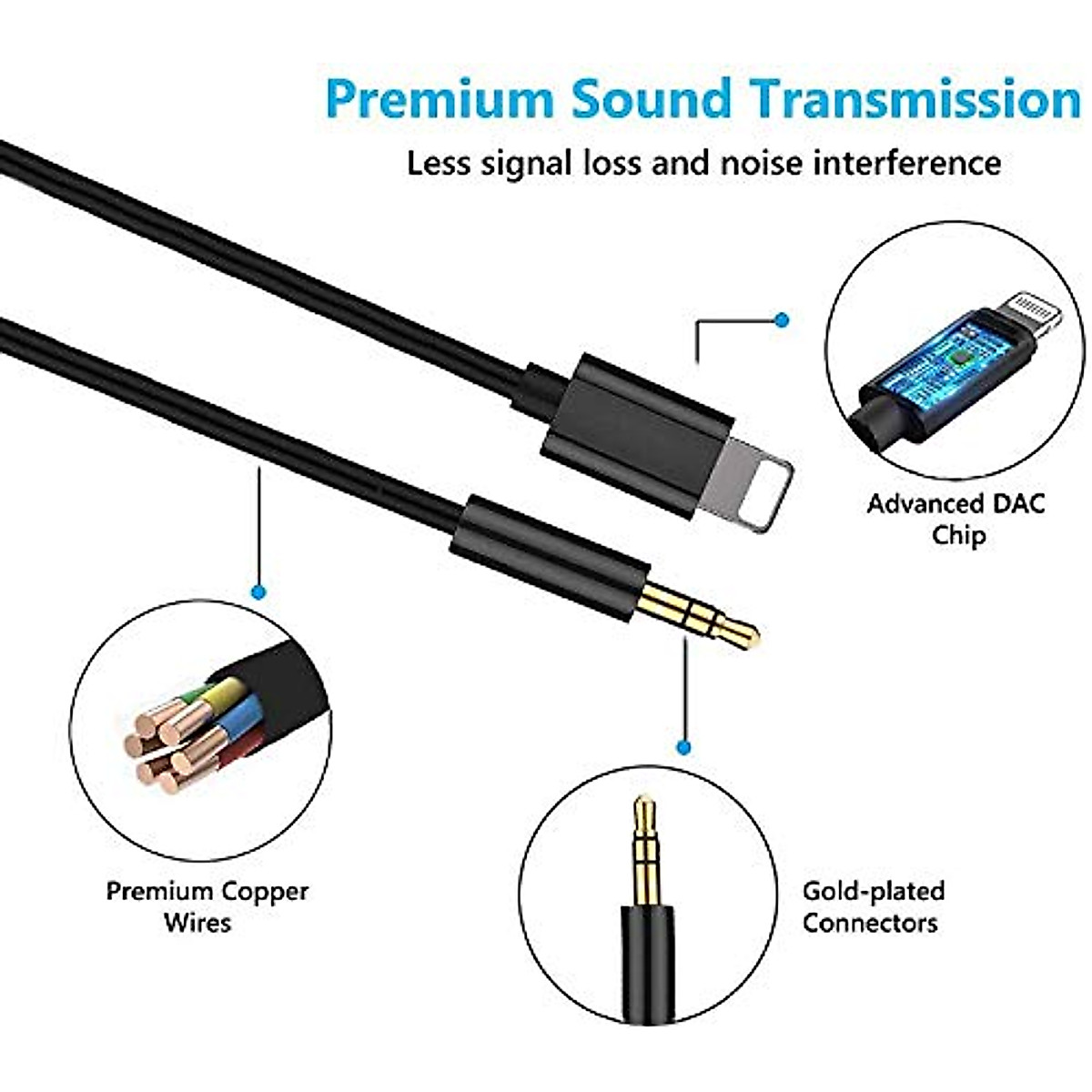 [Apple MFi Certified] AUX Cord for iPhone,2 Pack Lightning to 3.5mm Aux Cable for Car Compatible with iPhone 12/11/XS/XR/X/8/7/iPad/iPod for Car/Home Stereo,Speaker,Headphone - 3.3ft White & Black