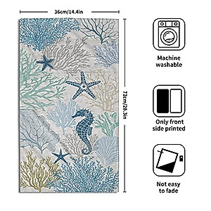 Blue Coral Hand Towels Set of 2 Sea Horse Decorative Bathroom Towels Super Soft Absorbent Towels for Yoga Gym Spa Kitchen 28x14 Inch